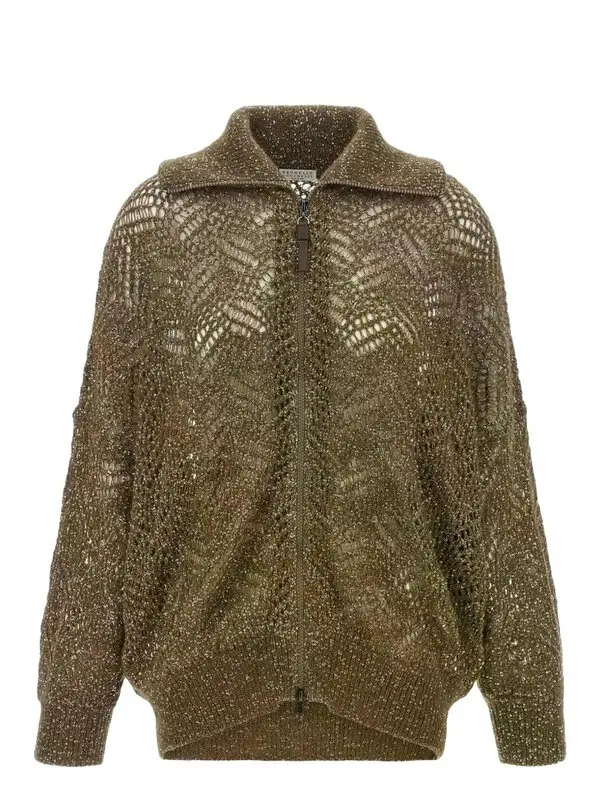 Brunello Cucinelli Sequin-embellished Abstract Leaf Cardigan - Brown