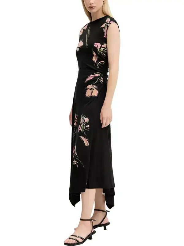 Desigual Floral Gathered Midi Dress - Black