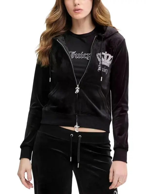 Juicy Couture Rhinestone Embellished Zip-up Hoodie - Black