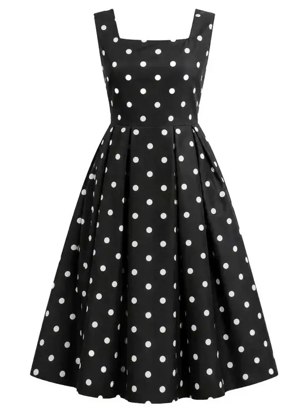 JENNE Polka-dot Pleated Midi Dress - Black