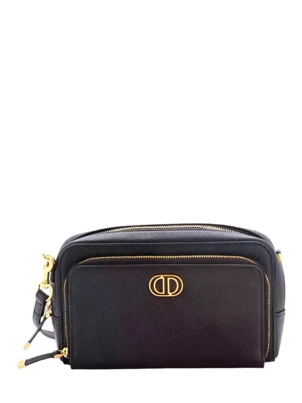 Dior Caro Double Pouch Leather Crossbody Bag - Black