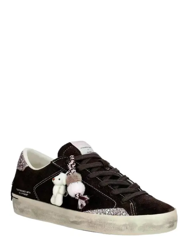 CRIME LONDON Distressed Glitter-embellished Suede Sneakers - Brown