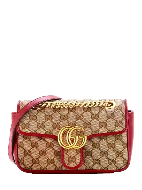 Gucci Gg Marmont Flap Bag Diagonal Quilted Gg Canvas Mini Crossbody Bag - Red