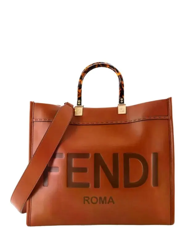 Fendi Sunshine Shopper Leather Medium Tote Bag - Brown