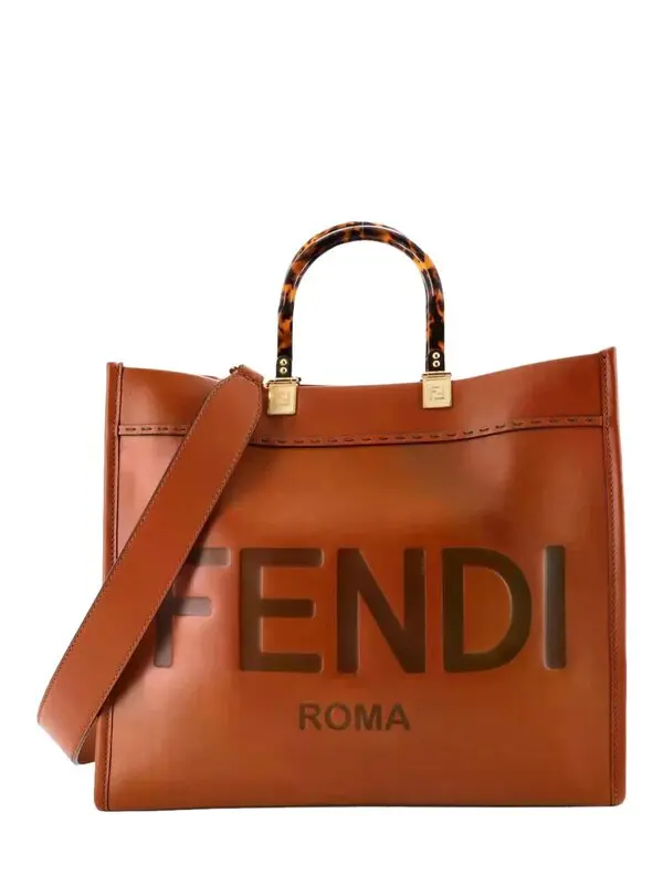 Fendi Sunshine Shopper Leather Medium Tote Bag - Brown