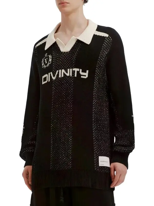 FIVE CM Logo Intarsia Open-collar Sweater - Black