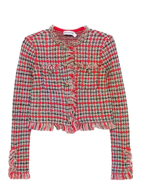 SELF-PORTRAIT Fringe-trim Jacket - Red
