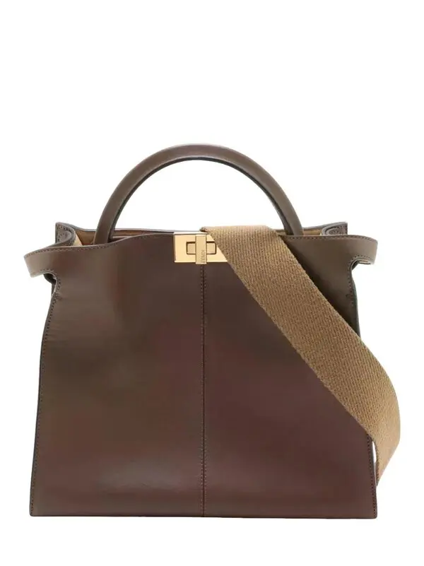 Fendi 2010-2026 Large Leather Peekaboo X-lite Tote Bag - Brown