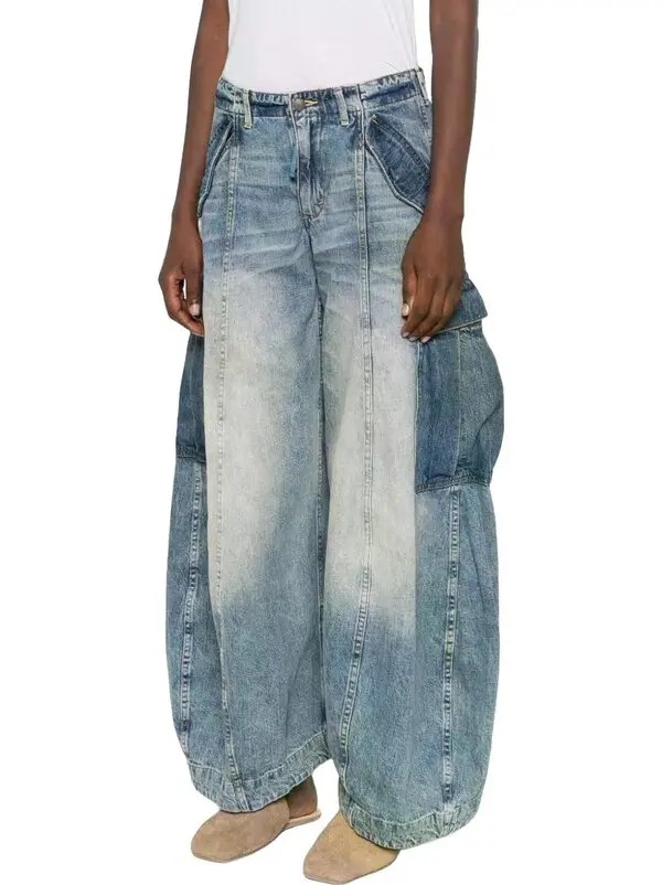R13 Two-tone Wide Leg Cargo Trousers - Blue
