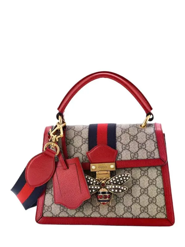 Gucci Queen Margaret Top Handle Bag Gg Coated Canvas With Leather Small Satchel - Red