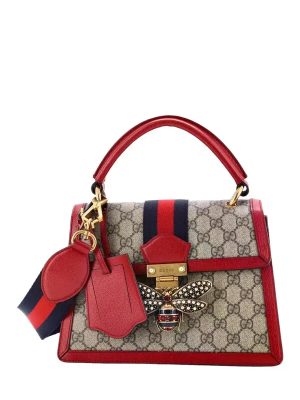 Gucci Queen Margaret Top Handle Bag Gg Coated Canvas With Leather Small Satchel - Red
