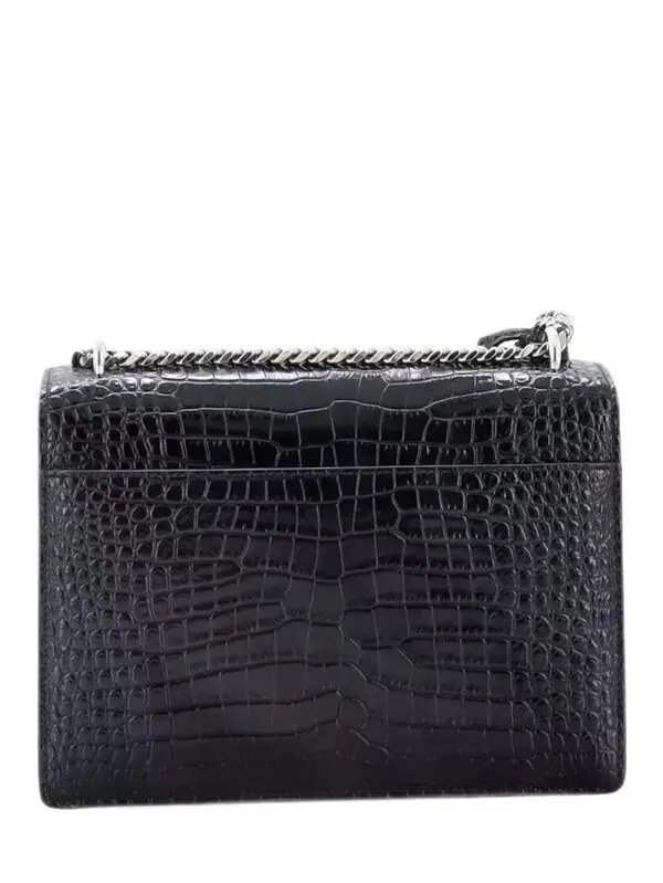 Saint Laurent Sunset Crocodile Embossed Leather Medium Crossbody Bag - Black