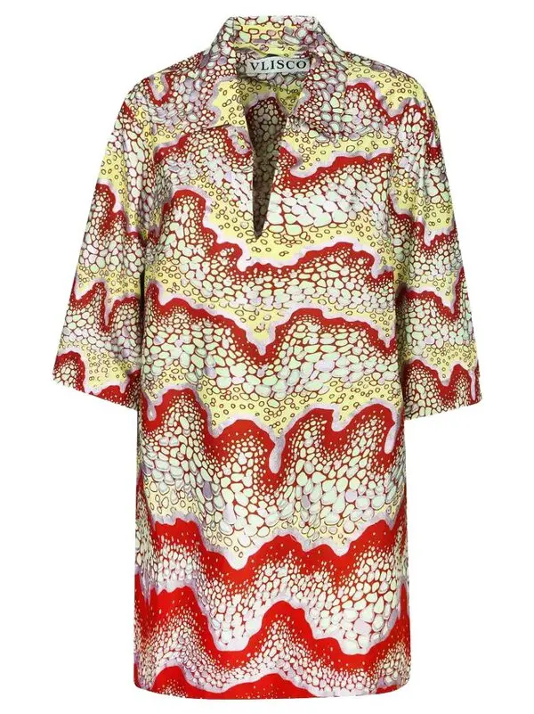 ATELIER VLISCO Bubble Waves Abstract-print Mini Dress - Red