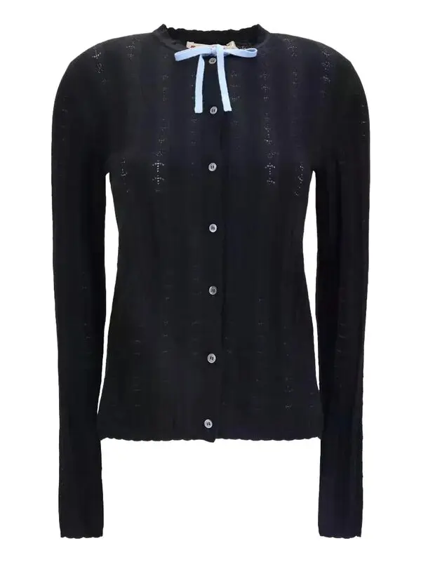 Marni Bow-detail Textured-knit Cardigan - Black