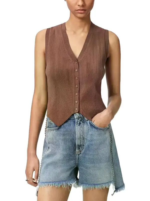 ALLSAINTS Cruz Ribbed-knit V-neck Top - Brown