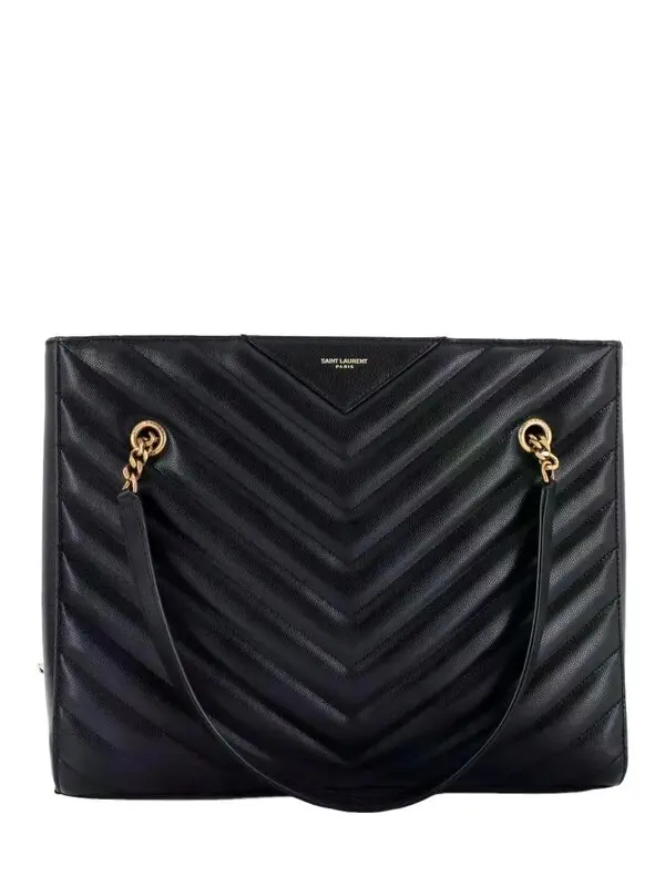Saint Laurent Tribeca Shopping Matelassé Chevron Leather Medium Tote Bag - Black