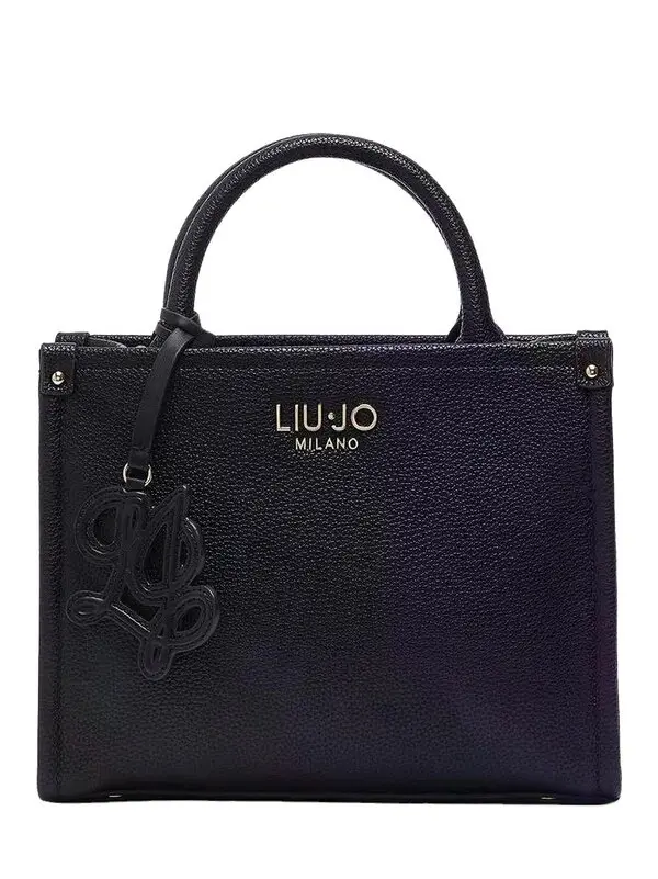 Liu Jo Small Handbag With Grained Effect And Logo Charm - Black