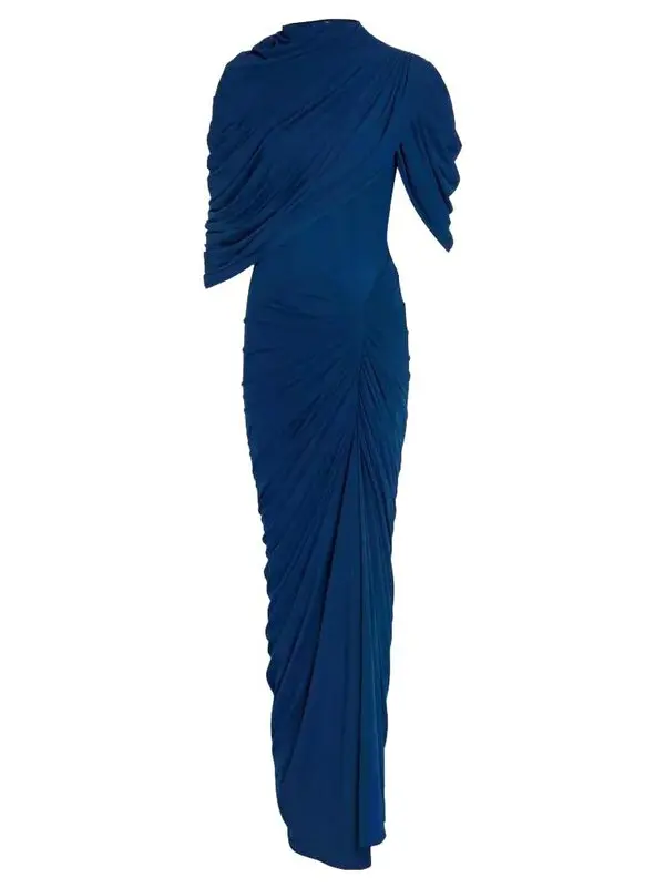 DEME Beth Ruched Draped Maxi Dress - Blue
