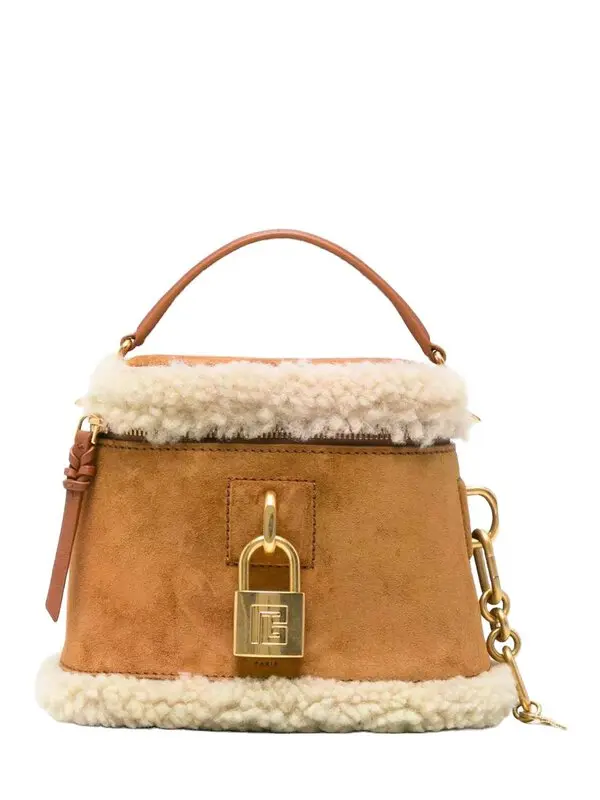 Balmain Pulse Vanity Shearling-trim Top Handle Bag - Neutrals