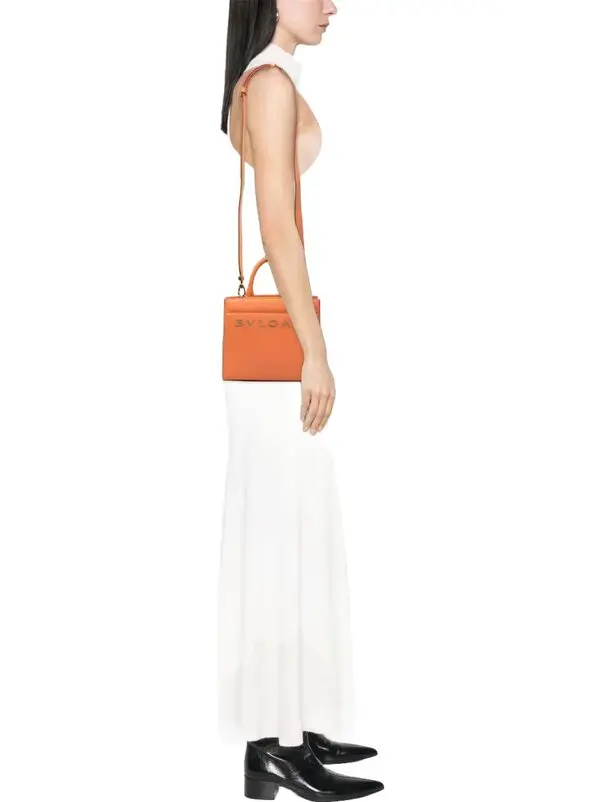 BVLGARI 2010-2026 Smooth And Pebbled Calfskin Logo Tote Satchel - Orange
