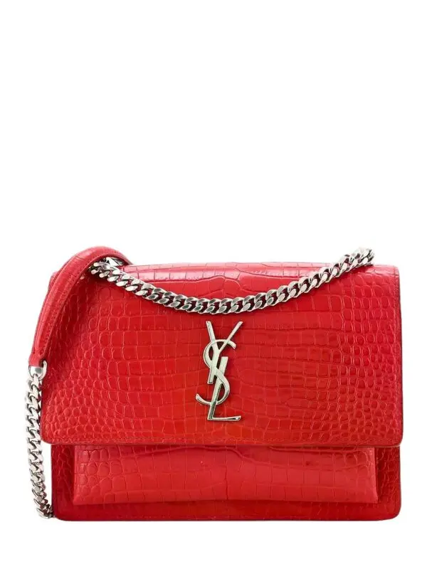 Saint Laurent Sunset Crocodile Embossed Leather Medium Crossbody Bag - Red