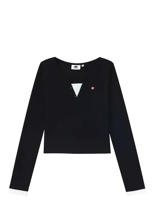 CHOCOOLATE Layered-effect Henley Top - Black