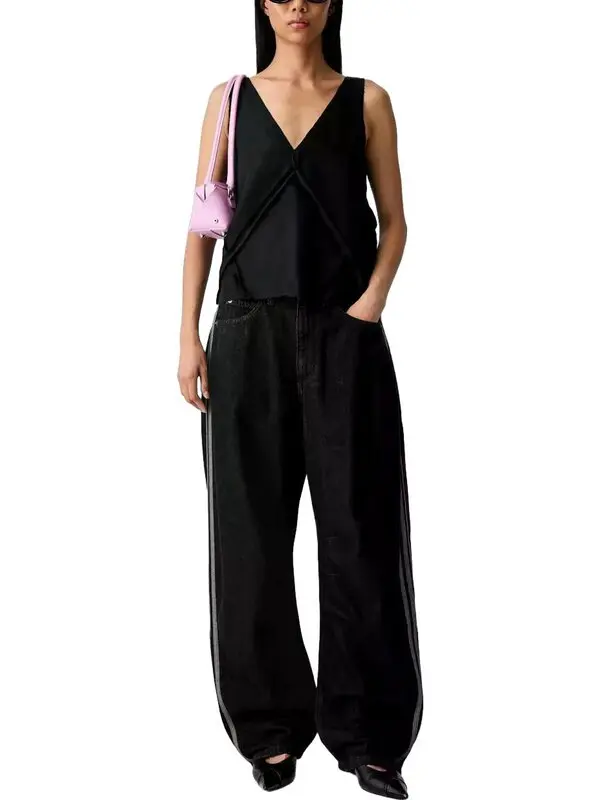 Adidas High-rise Barrel-leg Denim Pants - Black