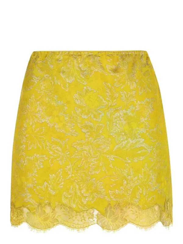 Saint Laurent Baroque Mini Skirt In Jacquard And Lace - Yellow