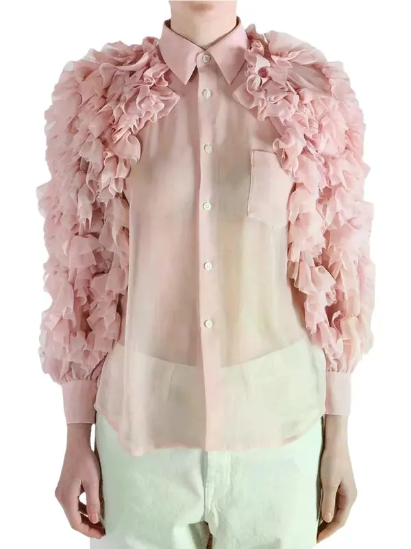 Comme Des Garçons Ruffled-sleeve Blouse - Pink