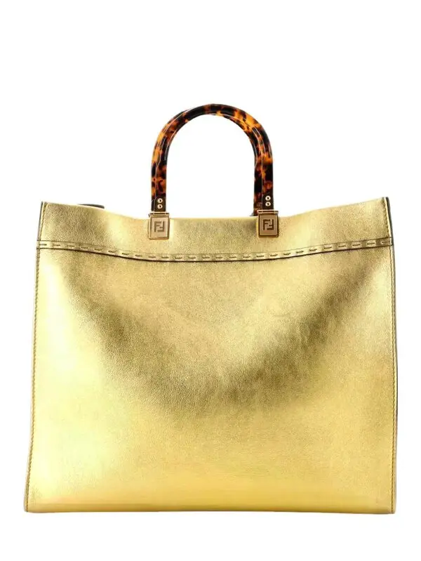 Fendi Sunshine Shopper Leather Medium Tote Bag - Gold