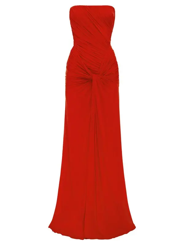 Alex Perry Strapless Ruched Jersey Gown - Red