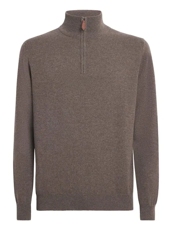 Johnstons Of Elgin Cashmere Quarter-zip Sweater - Brown