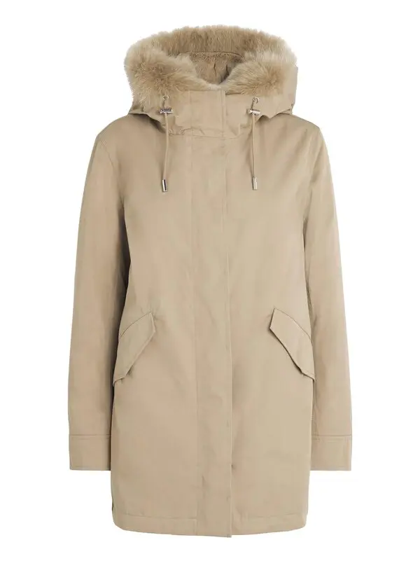 YVES SALOMON Down Fur-trim Technical Parka Coat - Beige