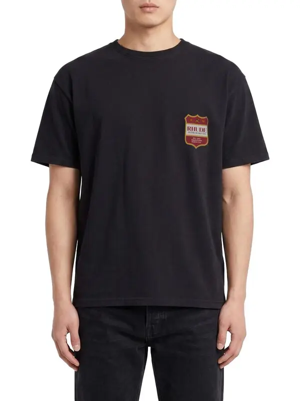 Rhude Cotton T-shirt With Logo Crest And Dropped Shoulders - Black