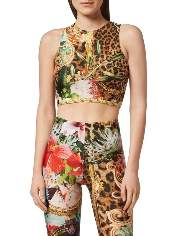 Philipp Plein Cropped Graphic Print Halterneck Jersey Top - Multicolor