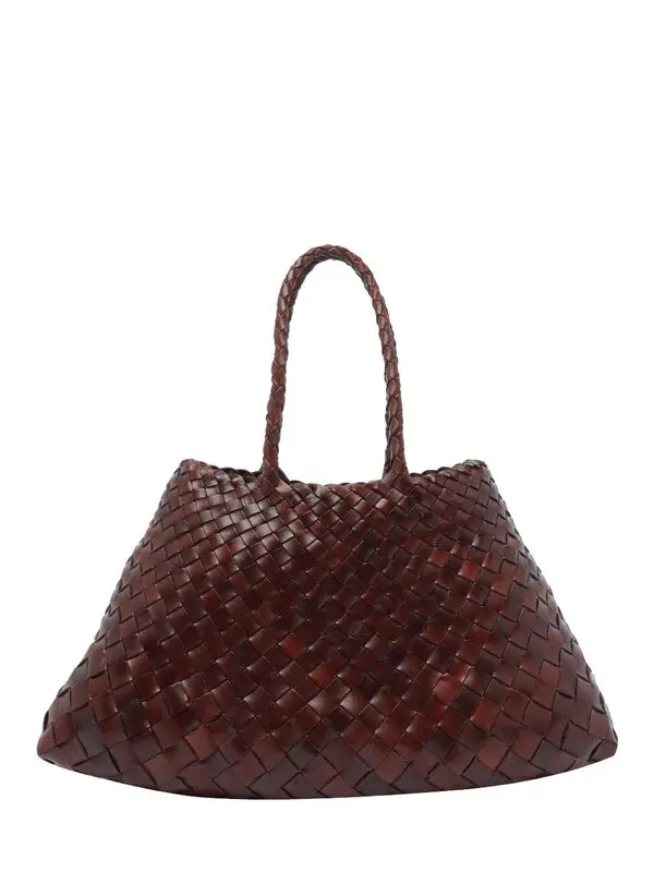 Dragon Diffusion Flared Woven Leather Handbag With Braided Handles - Burnt