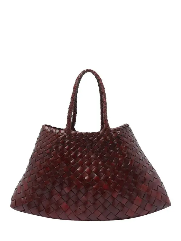 Dragon Diffusion Flared Woven Leather Handbag With Braided Handles - Red
