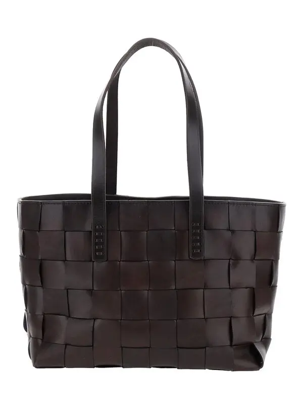 Dragon Diffusion Japan Woven Calfskin Leather Handbag With Double Handles - Brown