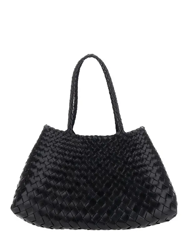 Dragon Diffusion Santa Croce Woven Leather Shoulder Bag With Double Handle - Black