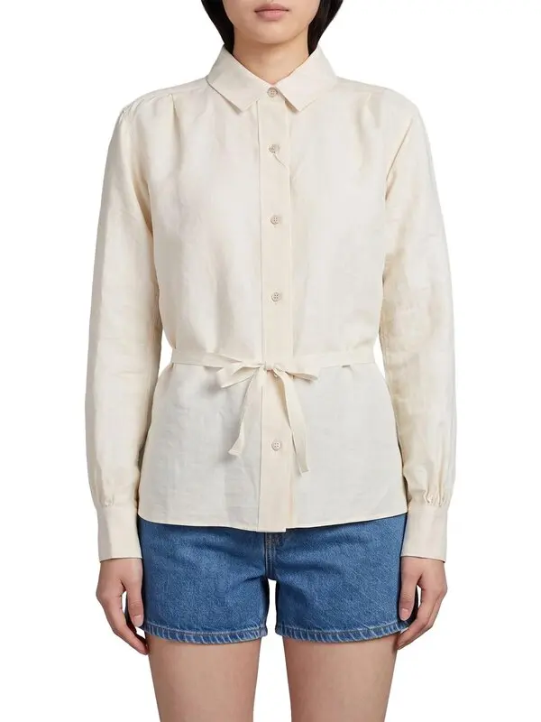 MAISON MARGIELA Slim Fit Silk Shirt With Adjustable Waist Belt - Ivory