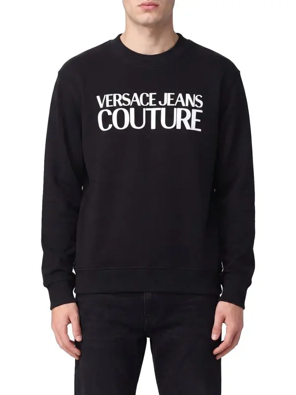 Versace Bi Cotton Crewneck Sweatshirt With Contrast Logo - Black