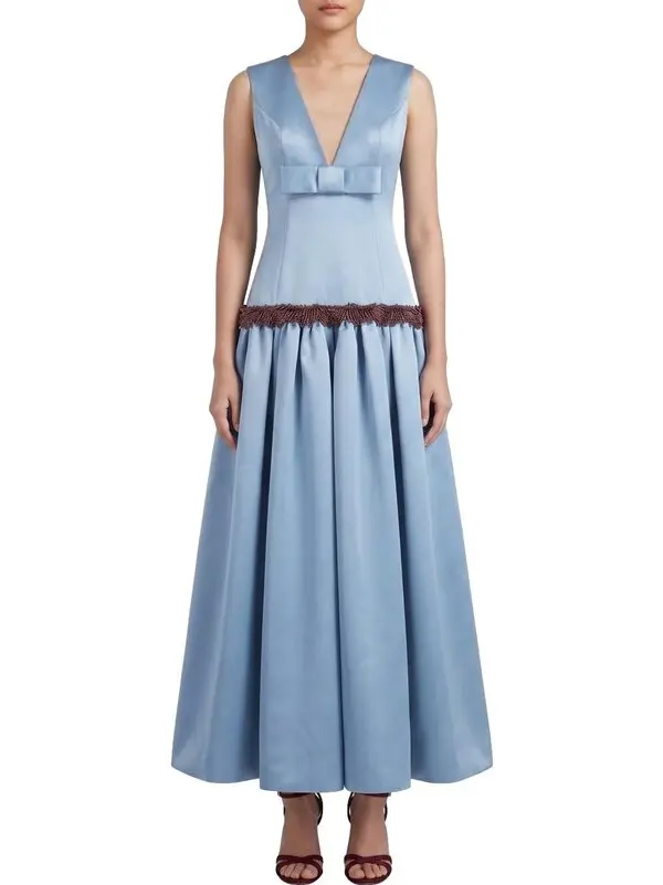 Vivetta Flared Satin Midi Evening Dress With Beaded Embellishments - Blue