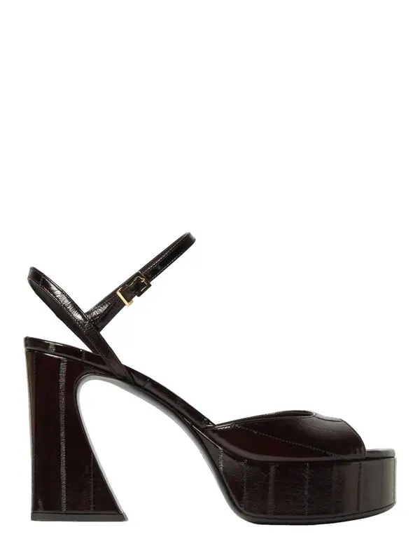 Fendi High-heeled Eel Leather Platform Sandals With Ankle Strap - Dark