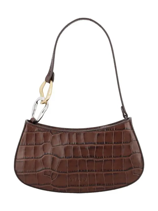 Staud Ollie Croc-effect Leather Shoulder Bag With Rounded Shape - Brown