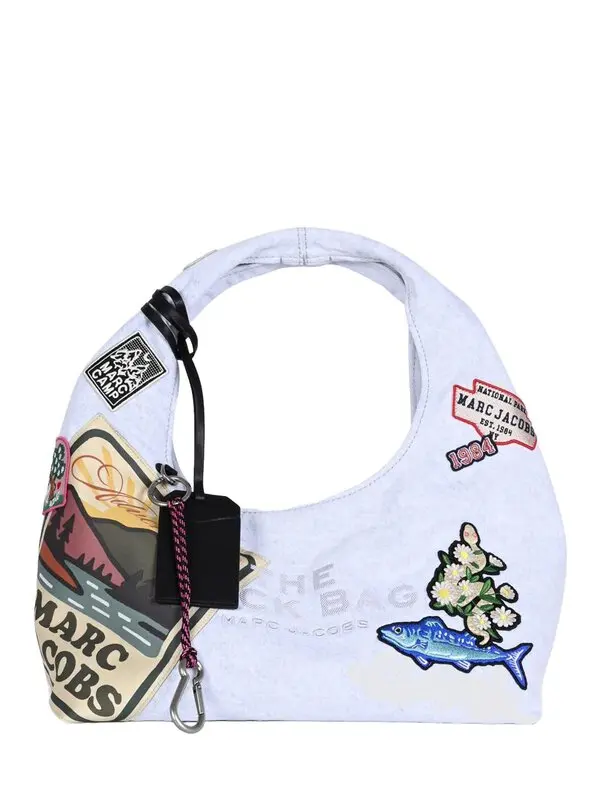 Marc Jacobs The Sack Handbag In Cotton Denim With Printed Logo And Charm - Sky Blue