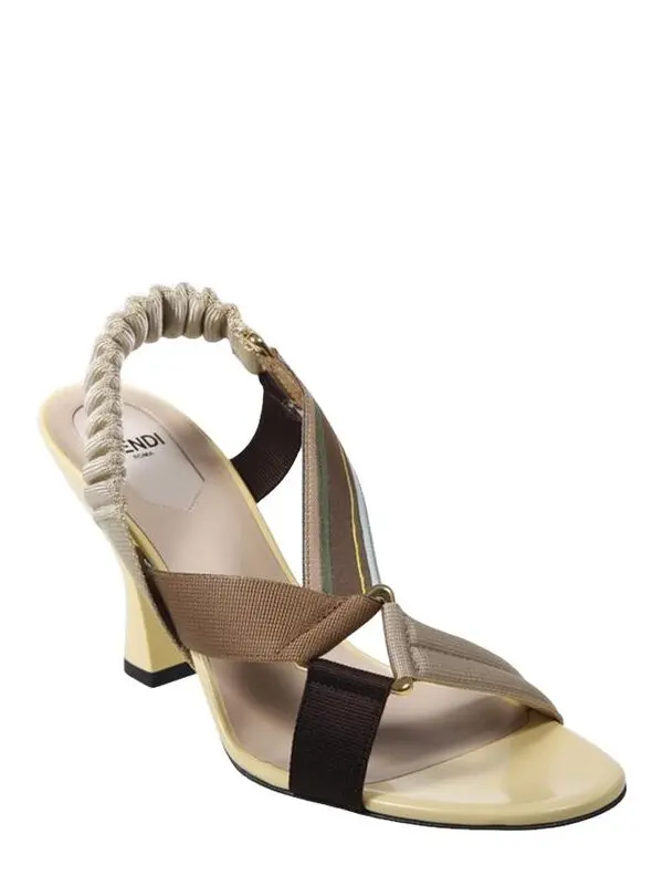 Fendi Colibrì High-heeled Slingbacks In Technical Fabric With Abstract Print - Brown
