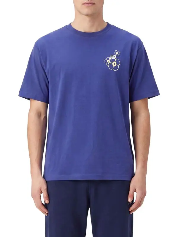NEW BALANCE Graphic Print Cotton Blend T-shirt With Contrast Logo - Blue