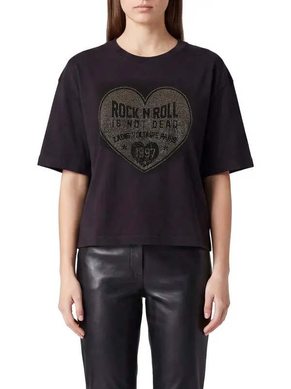 Zadig&Voltaire Cotton T-shirt With Print And Rhinestone Logo - Black
