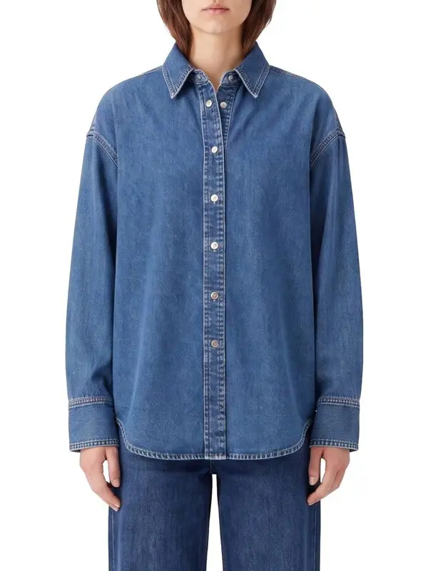 HAIKURE Relaxed Fit Denim Shirt With Dropped Shoulders And Contrast Stitching - Blue
