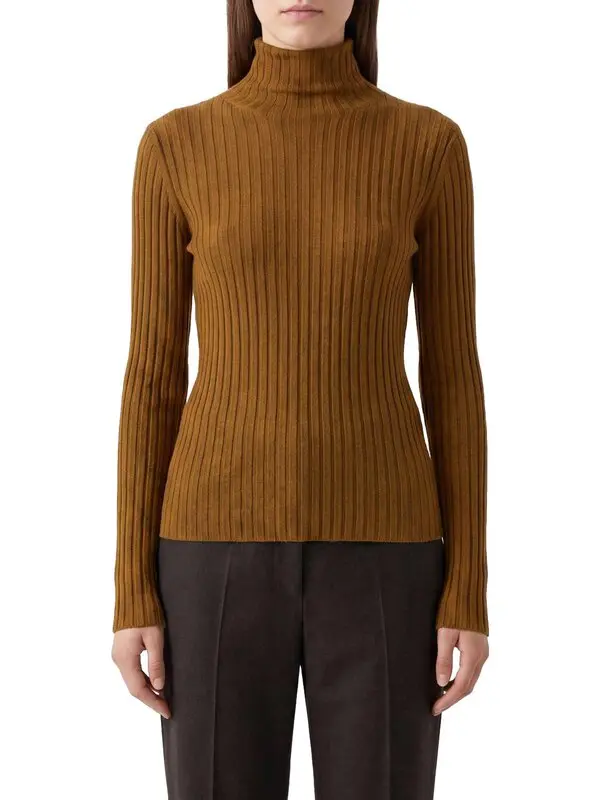 Pinko Long-sleeved Rib-knit Wool Turtleneck Sweater - Green